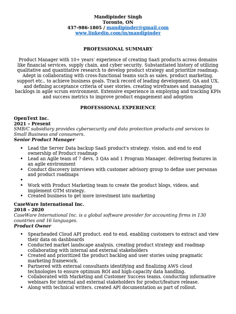 Sample PM Resume | PDF | Marketing | Agile Software Development