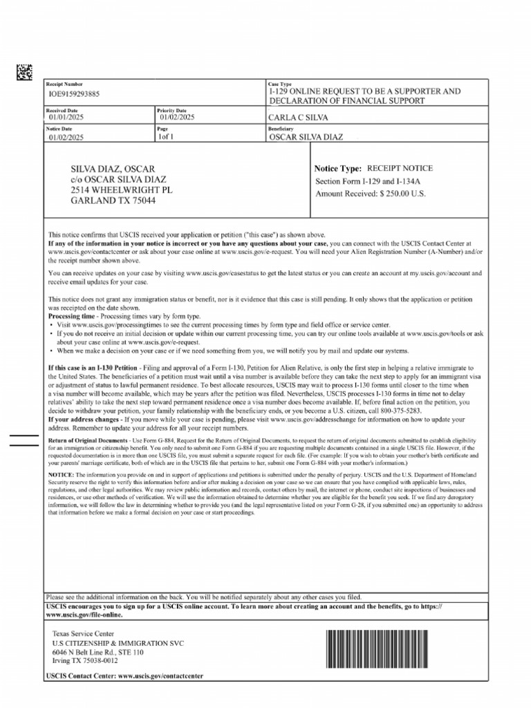 I 129 Receipt | PDF