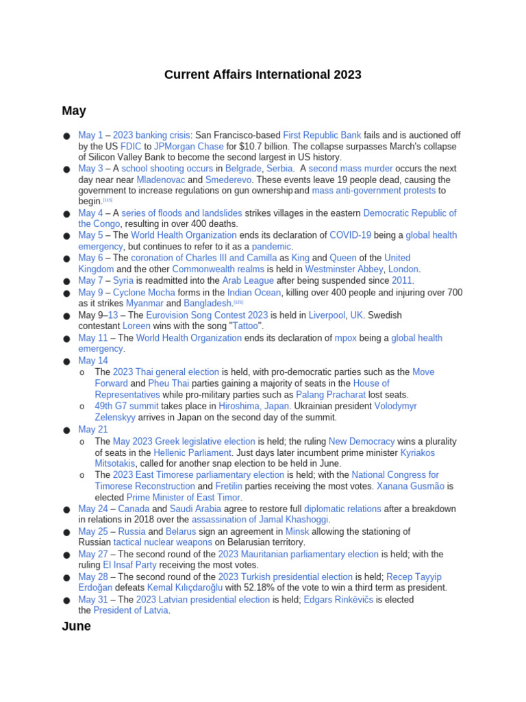 Current Affairs International 2023 | PDF | Israel | World Politics