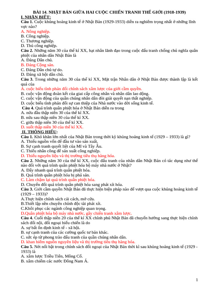 Bai 14. Nuoc Nhat Giua Hai Cuoc CTTG | PDF