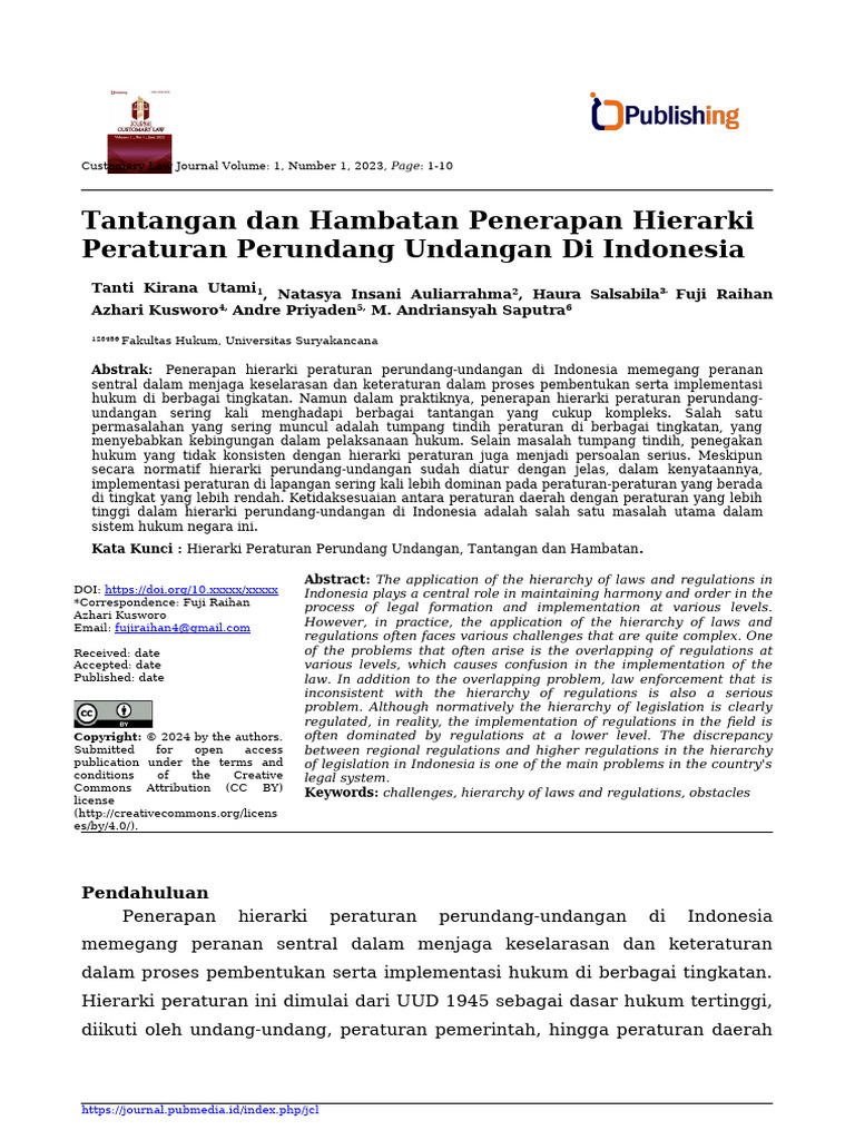 Tantangan Penerapan Hierarki Peraturan Perundang Undangan Di Indonesia | PDF