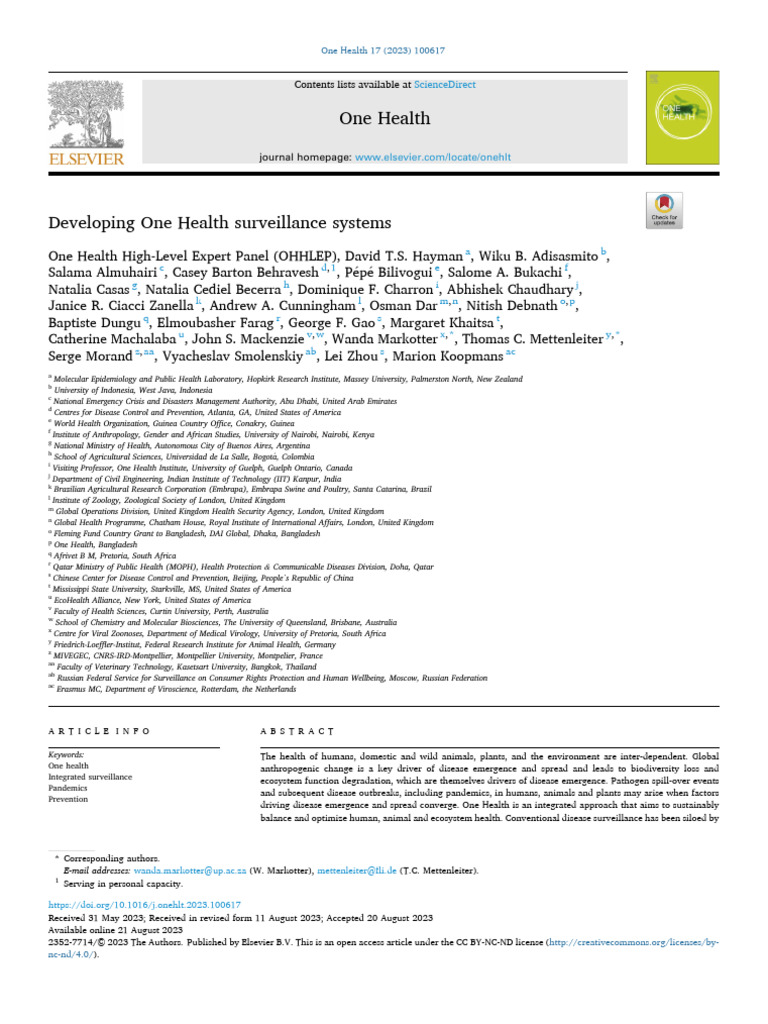 Developing One Health Surveillance Systems | PDF