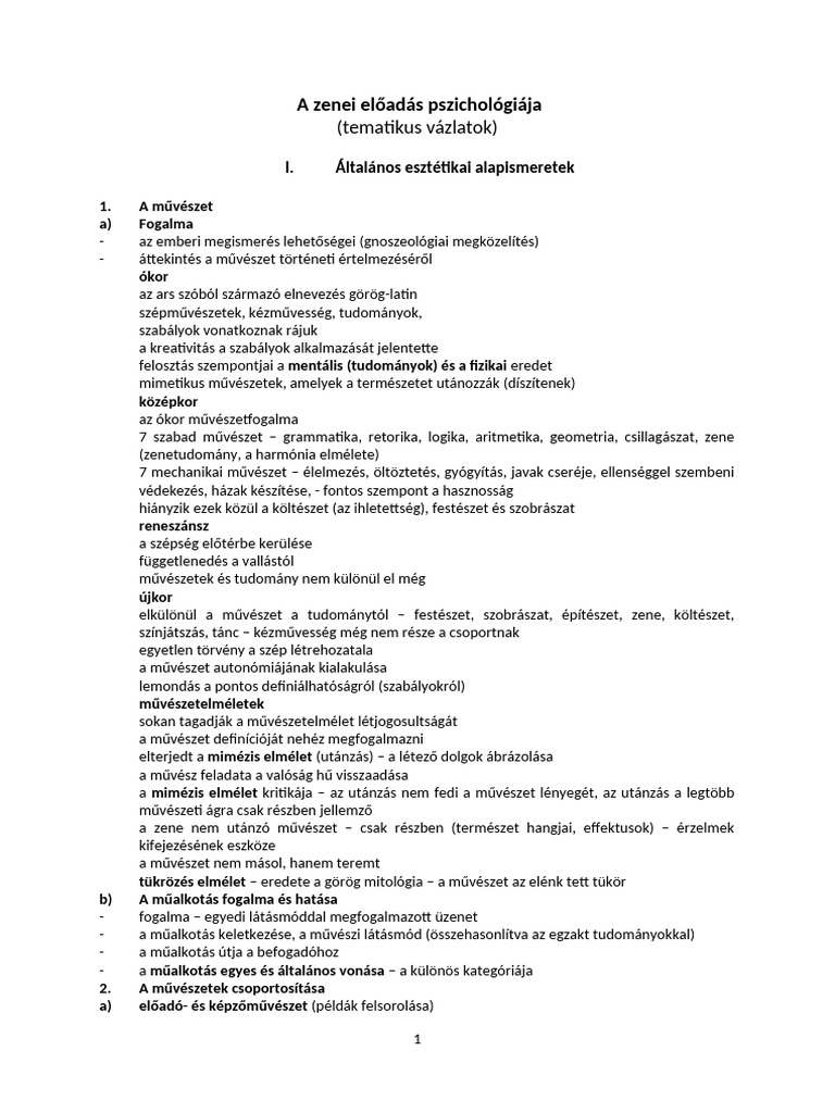 A Zenei Eloadas Pszichologiaja Tematikus Vazlatok 2019 | PDF