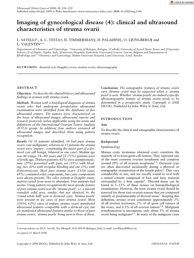 Clinical and Ultrasound Characteristics of Struma Ovarii | PDF ...