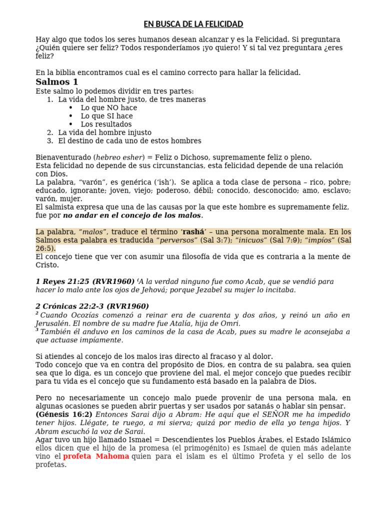 Camino a la Felicidad según Salmos 1 | PDF | Ismael | Abrahán