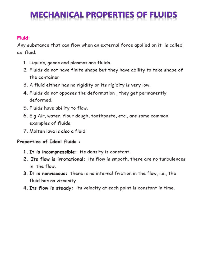 Mechanical Properties of Fluids | PDF | Fluid Dynamics | Pressure