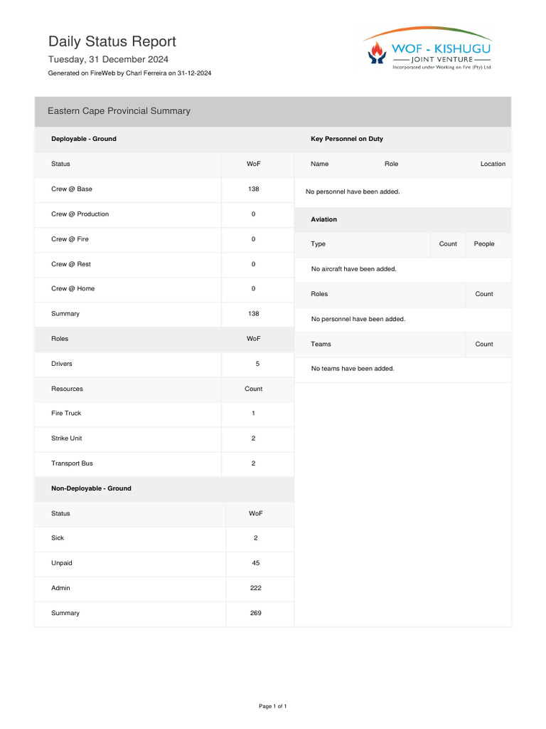 Provincial Status Report Summary 31-12-2024 | PDF | Transport | Vehicles