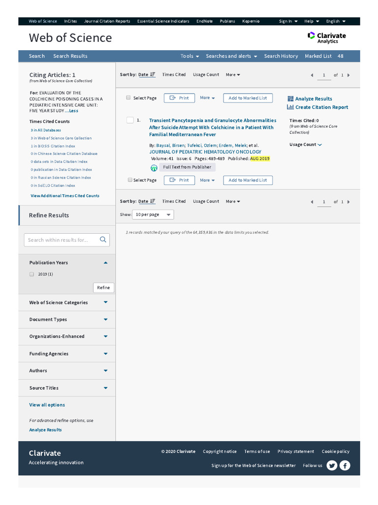 Evaluation of The Colchicine Poisoning Cases in A Pediatric Intensive ...