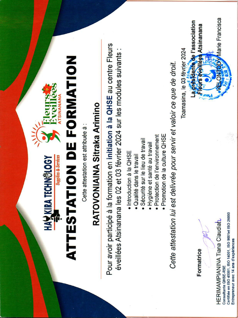 ATTESTATION QHSE | PDF