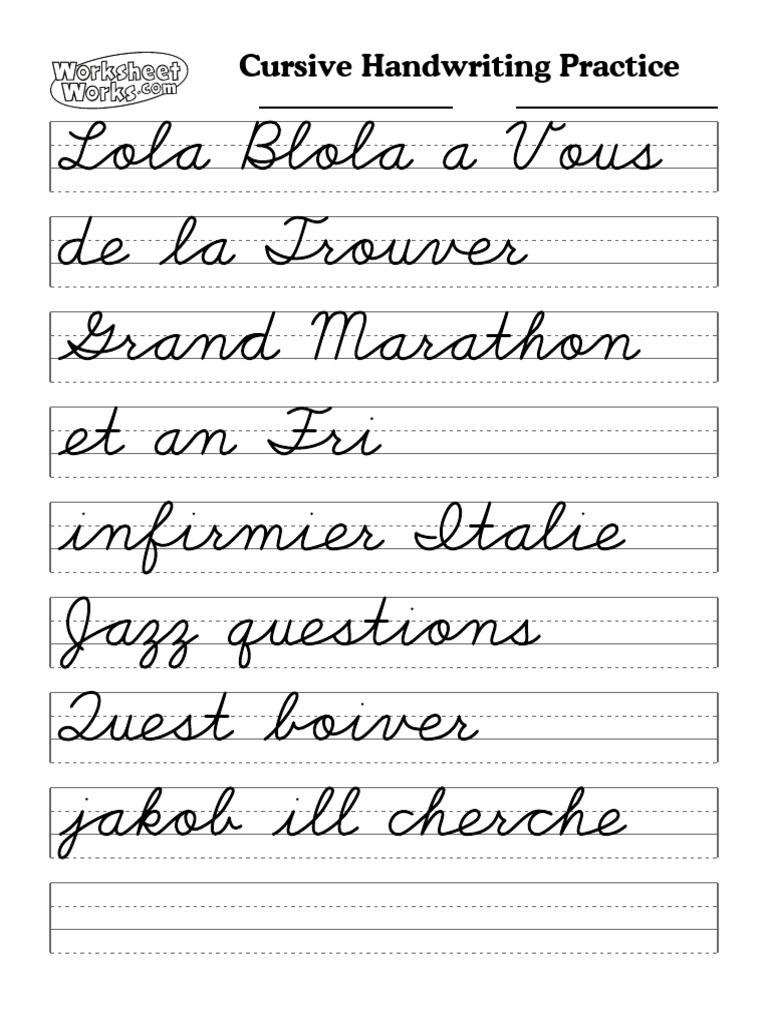 WorksheetWorks Cursive Handwriting Practice 1 | PDF