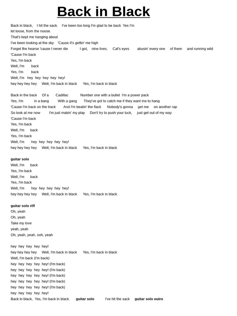 Back In Black Lyrics By Ac Dc Pdf