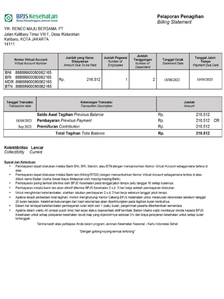 38 Bukti Bayar BPJS Kesehatan | PDF