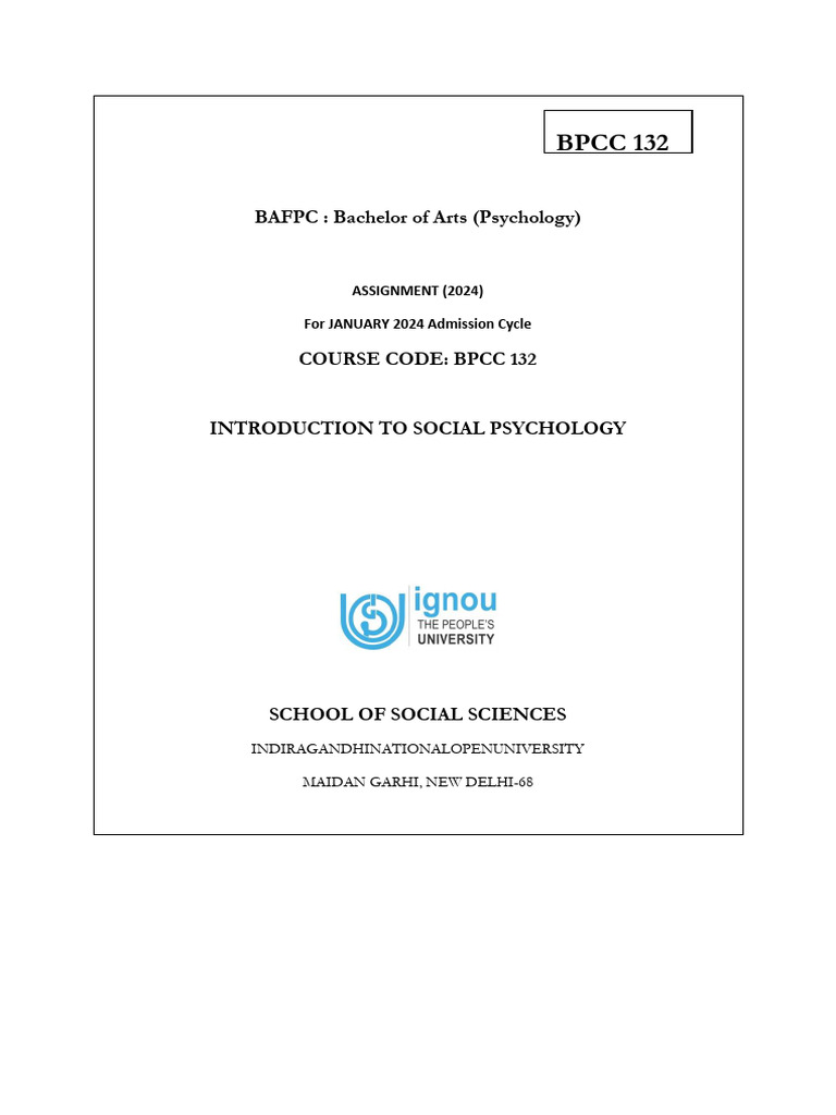 BPCC 132: Social Psychology Assignment 2024 | PDF | Concept | Psychology