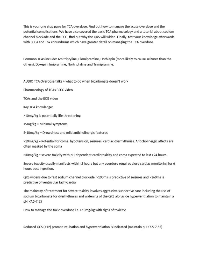 TCA Toxicology | PDF | Drugs | Medical Specialties