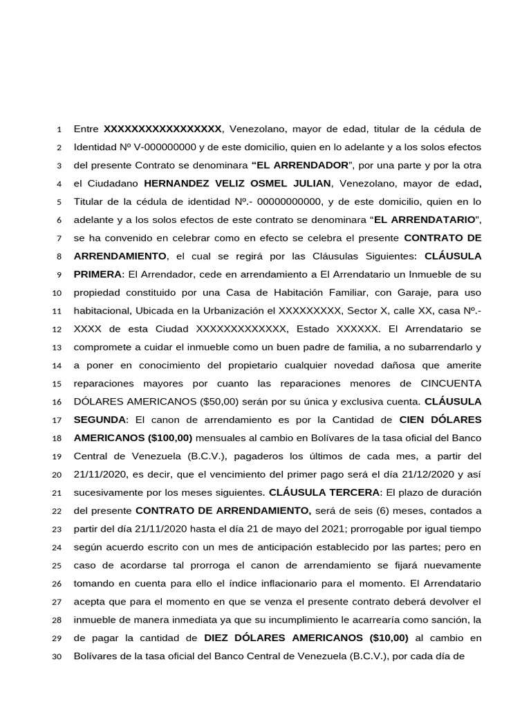 MODELO DE CONTRTO DE ARRENDAMIENTO | PDF | Documento de identidad | Propiedad