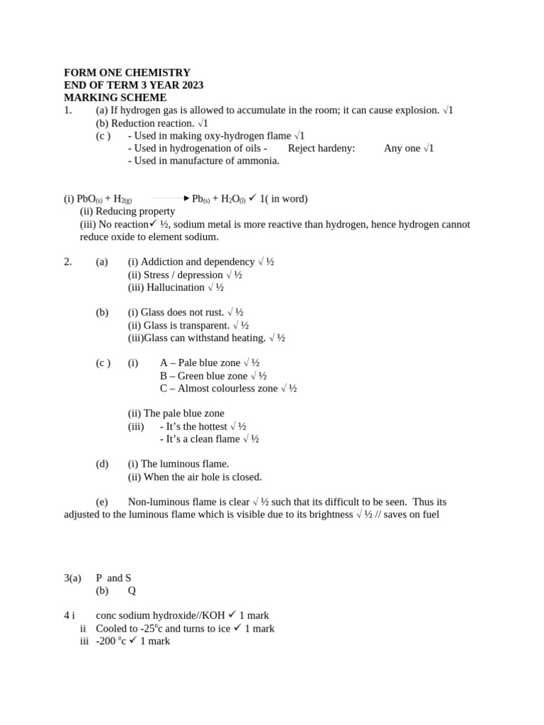 F1-CHEM Test Paper | PDF | Hydrogen | Chemical Compounds