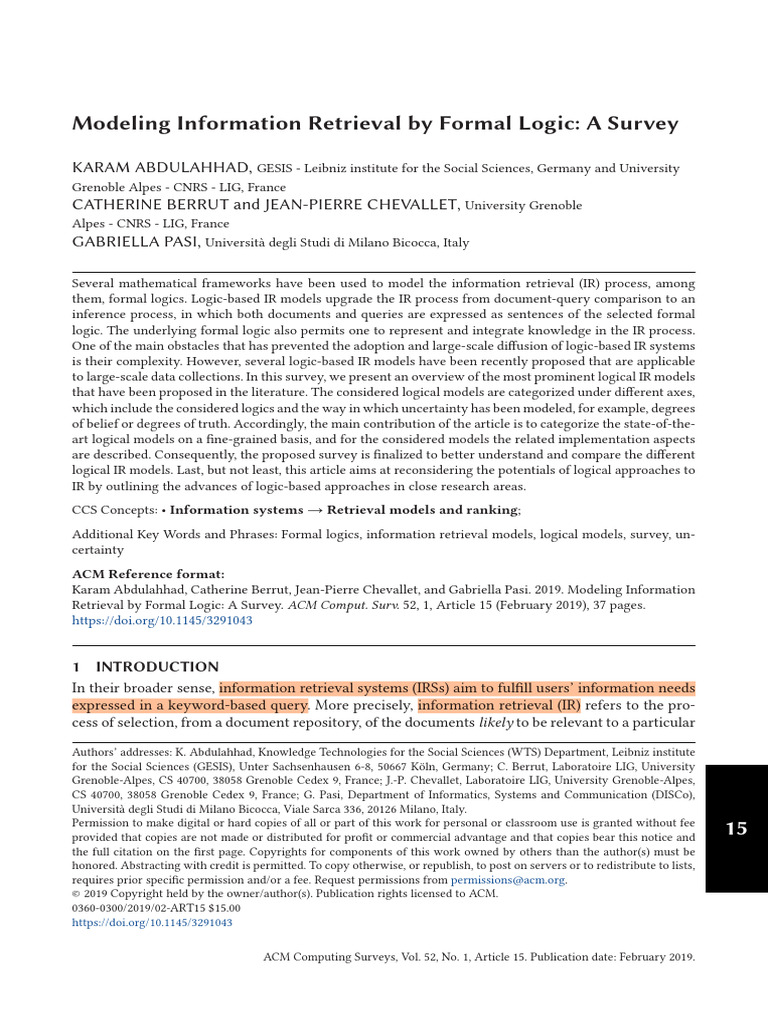 2019_Modeling Information Retrieval by Formal Logic- A Survey | PDF | Logic | Interpretation (Logic)