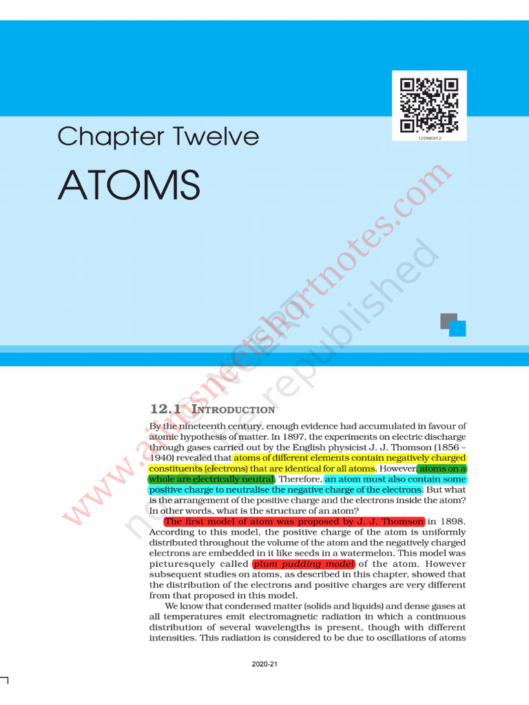 Atoms Ncert Highlights | PDF