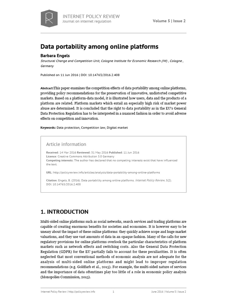 Data portability among online platforms | PDF
