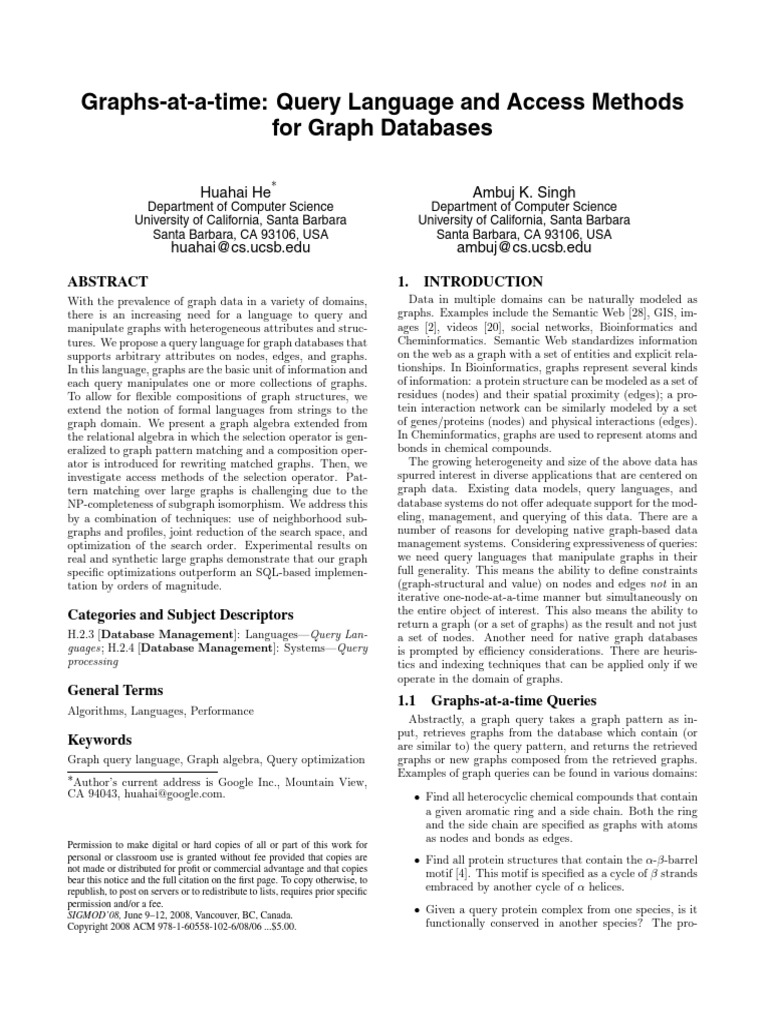 Graphs at a Time | PDF | Relational Model | Vertex (Graph Theory)