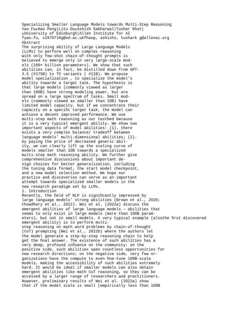 Specializing Small Models for Reasoning | PDF | Applied Mathematics