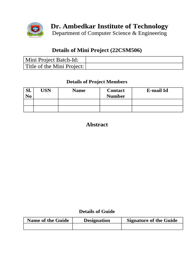 Mini Project Abstract (2024) | PDF