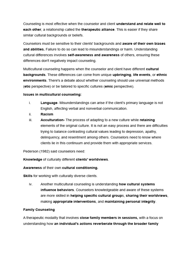 types of counseling | PDF | Family Therapy | Substance Abuse