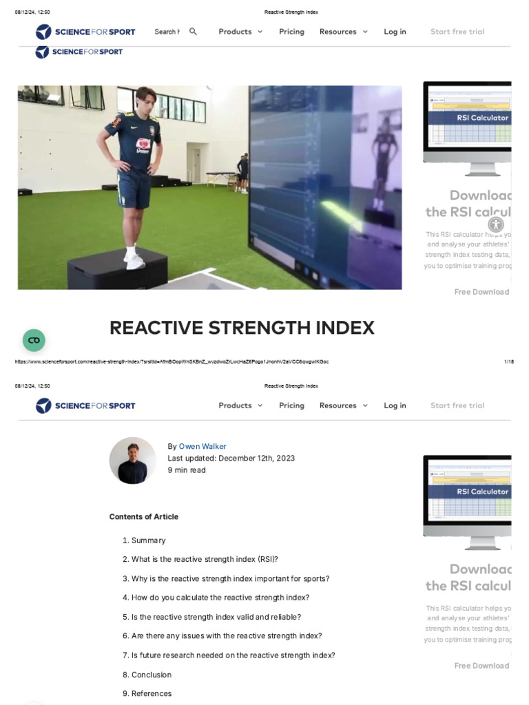 Reactive Strength Index | PDF