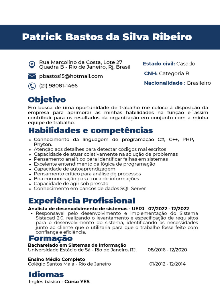 Curriculo Patrick Bastos | PDF