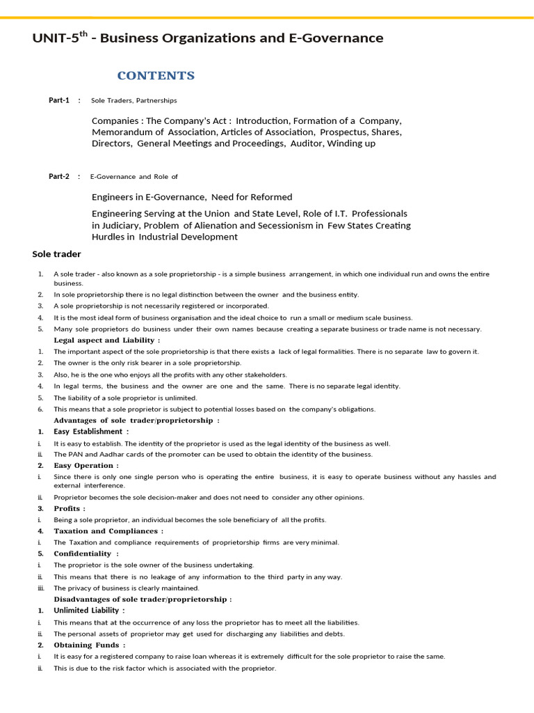 COI Notes Unit-V | PDF | Partnership | Sole Proprietorship