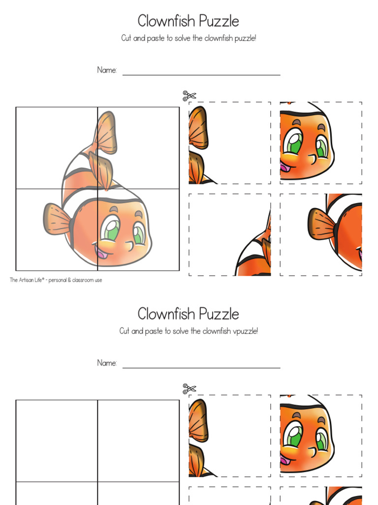 clownfish cut and paste puzzle | PDF