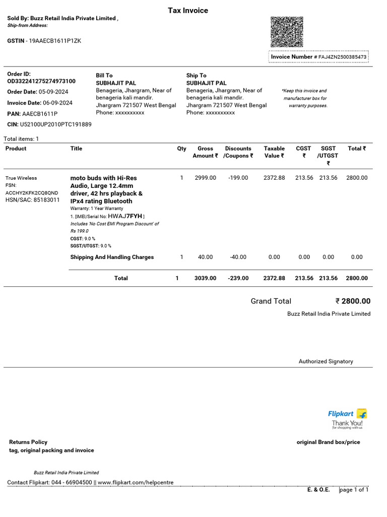 OD332241275274973100 | PDF | Invoice | Coupon