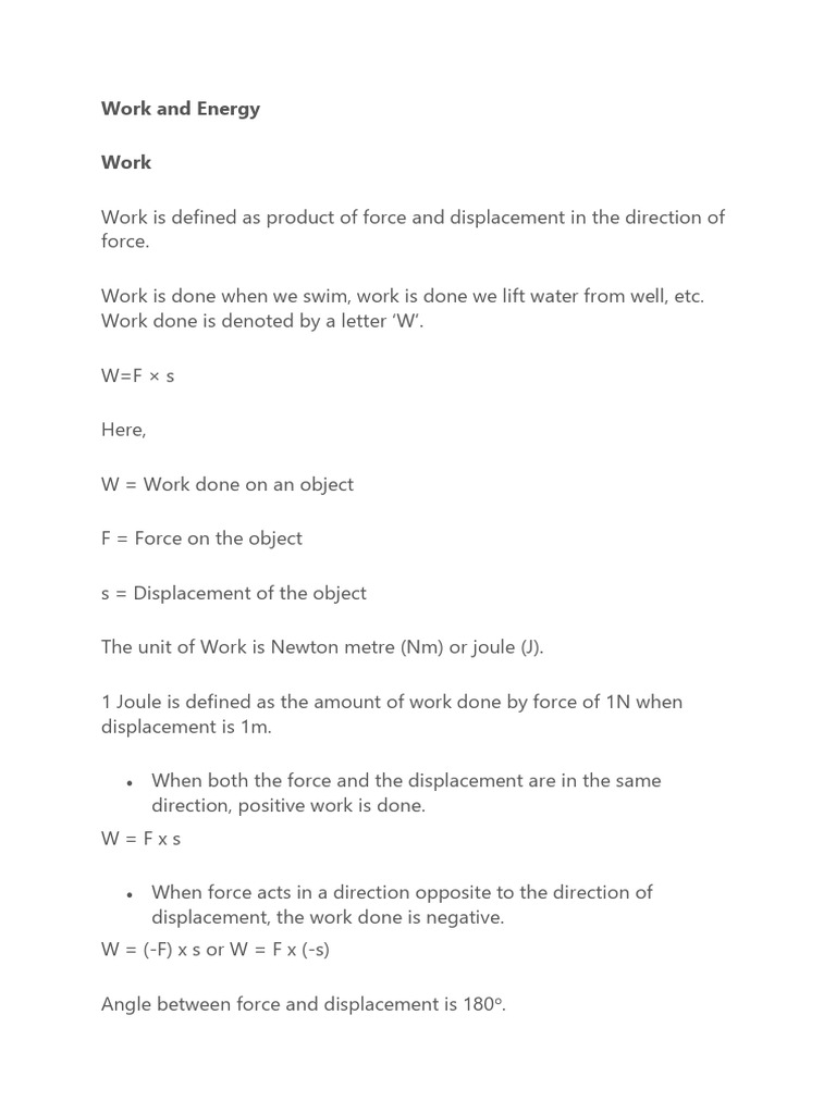 9th work energy notes | PDF | Force | Kinetic Energy
