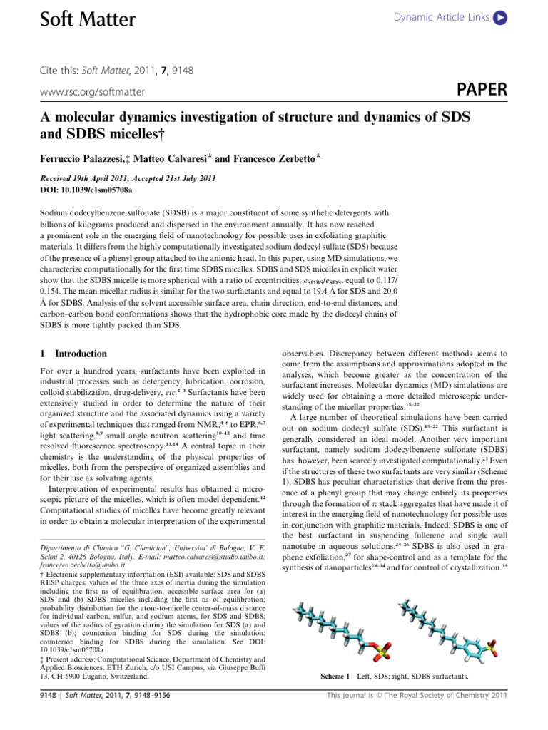 SDBS Micelle Structure via MD Simulations | PDF