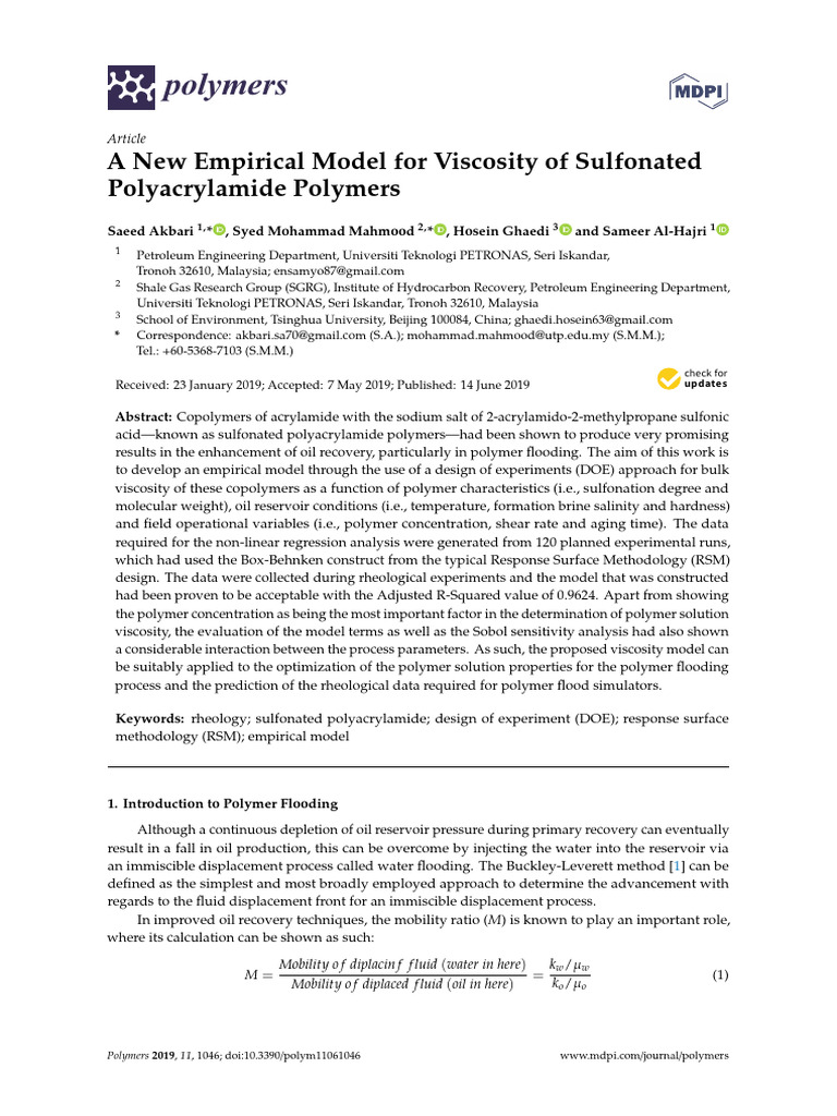 A New Empirical Model for Viscosity of Sulfonated Polyacrylamide ...
