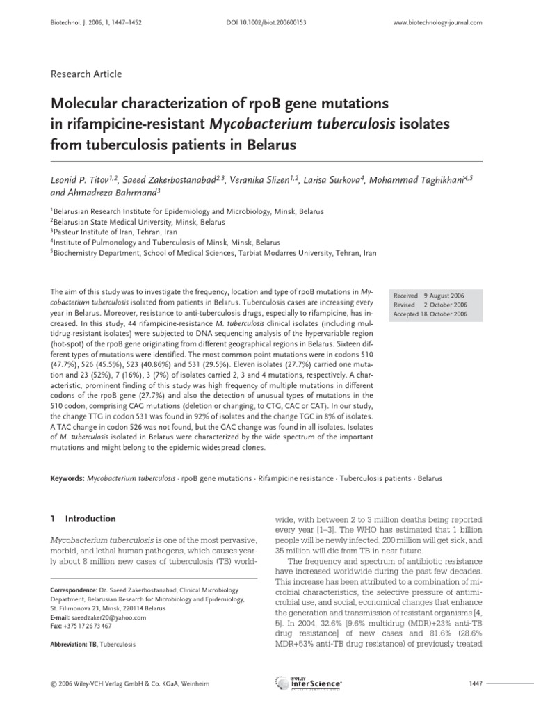 Molecular characterization of rpoB gene mutations in rifampicine ...