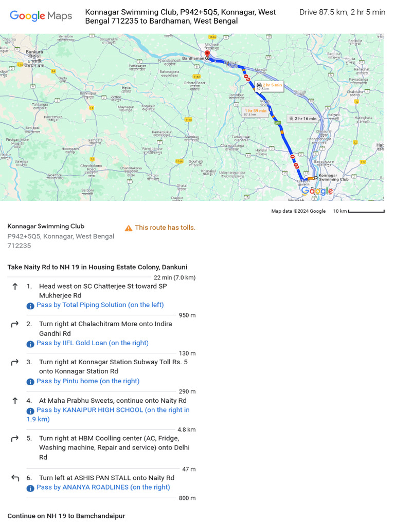 Konnagar Swimming Club Route Guide | PDF