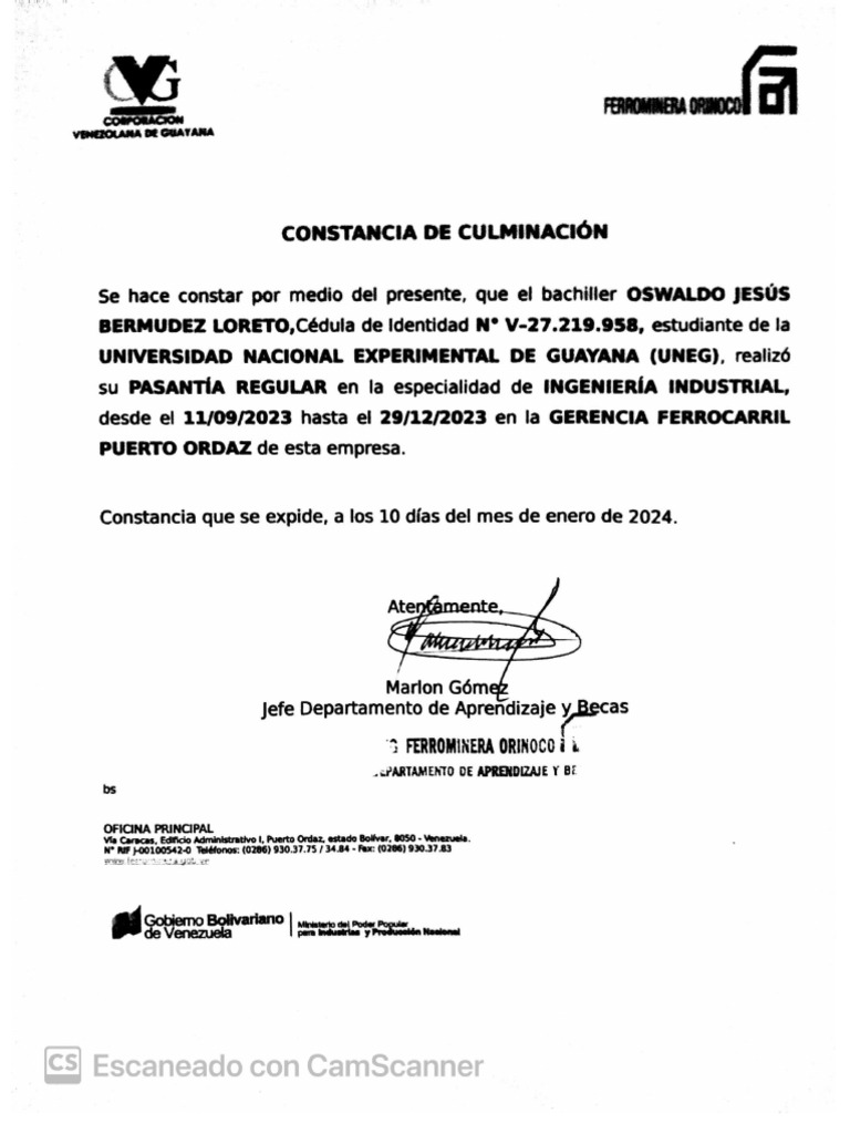 Carta de Culminacion | PDF