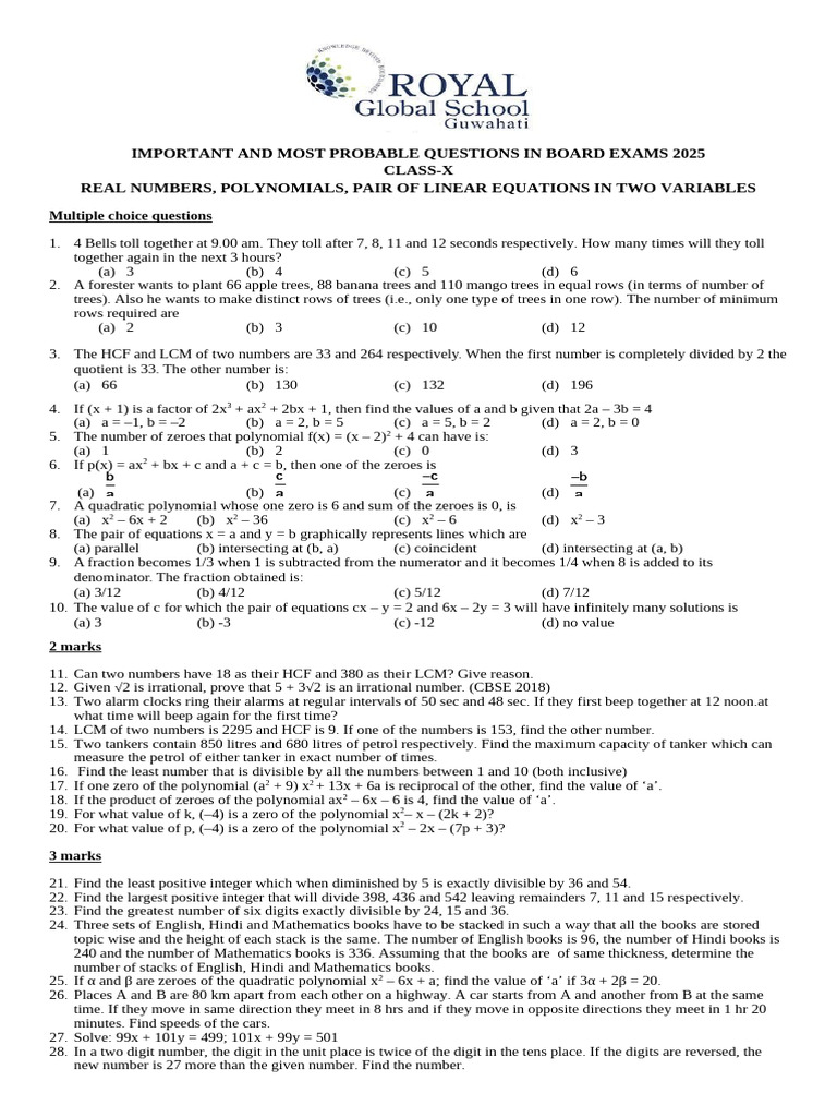 Real Numbers, Poly, Linear | PDF | Polynomial | Numbers