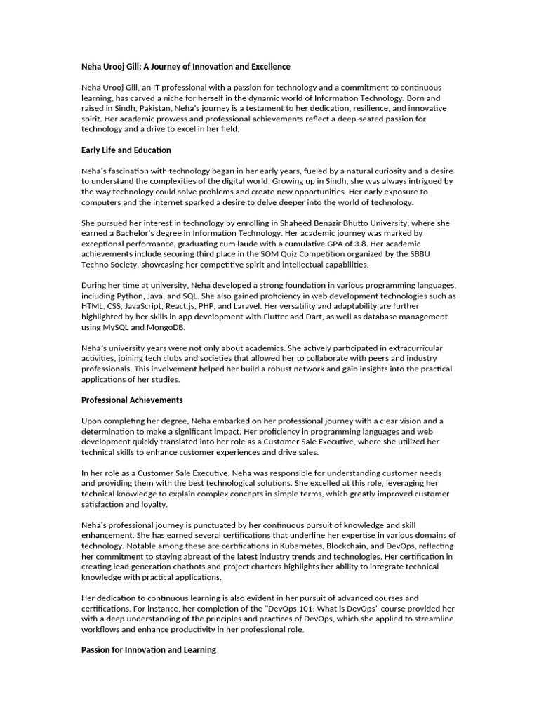 Neha Urooj Gill biography | PDF | Artificial Intelligence ...