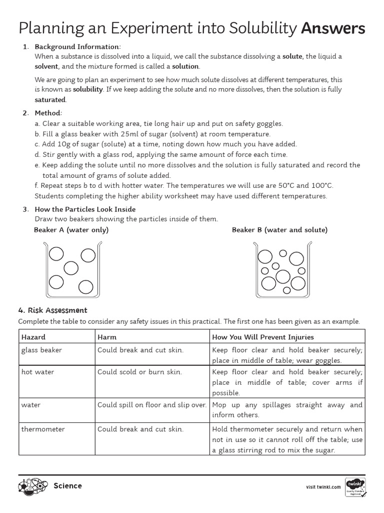 Solubility Differentiated Activity Sheet Answers | PDF | Solubility ...