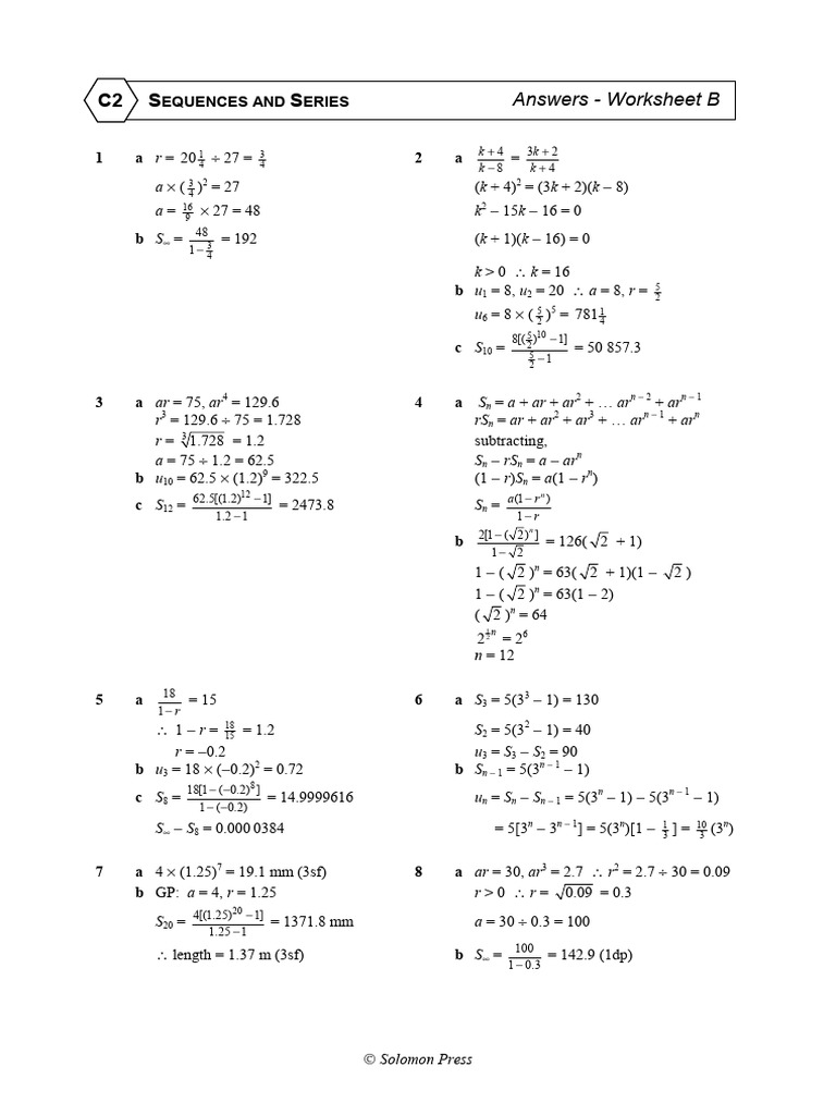 Worksheet B - Further Geometric Series Questions Solutions | PDF ...