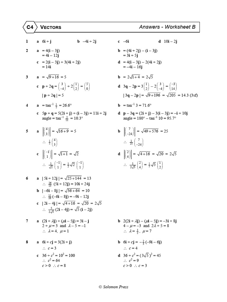 Worksheet B - Cartezian Components of Vectors Solutions | PDF | Euclidean Geometry | Geometry