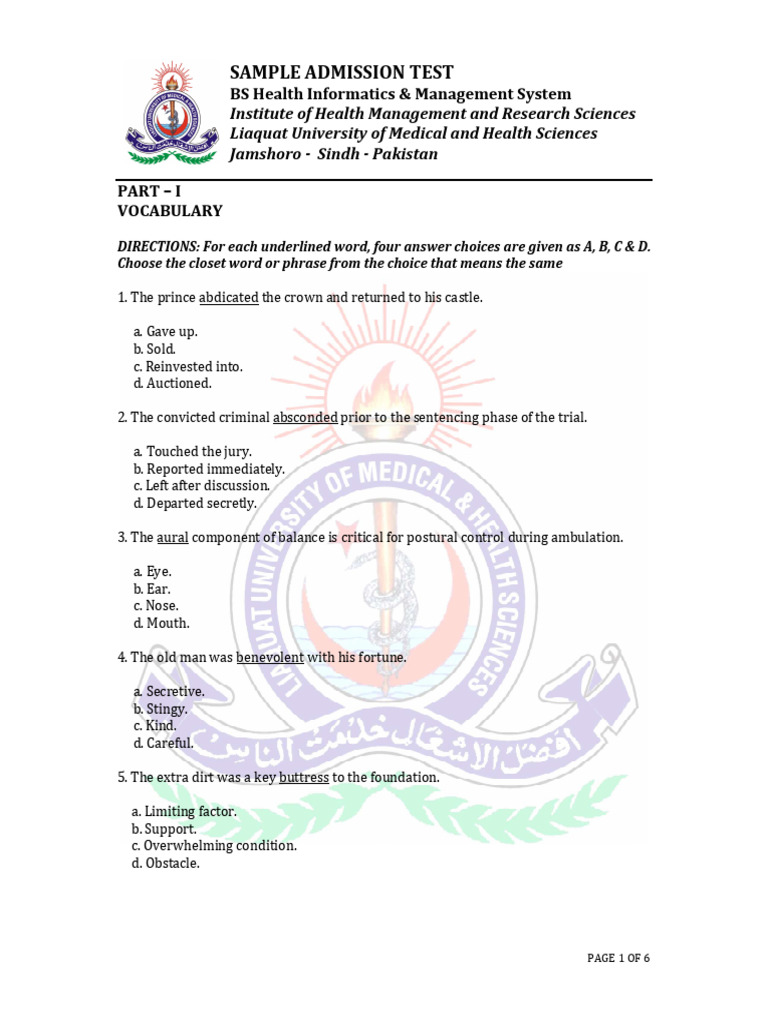 Sample Admission Test | PDF