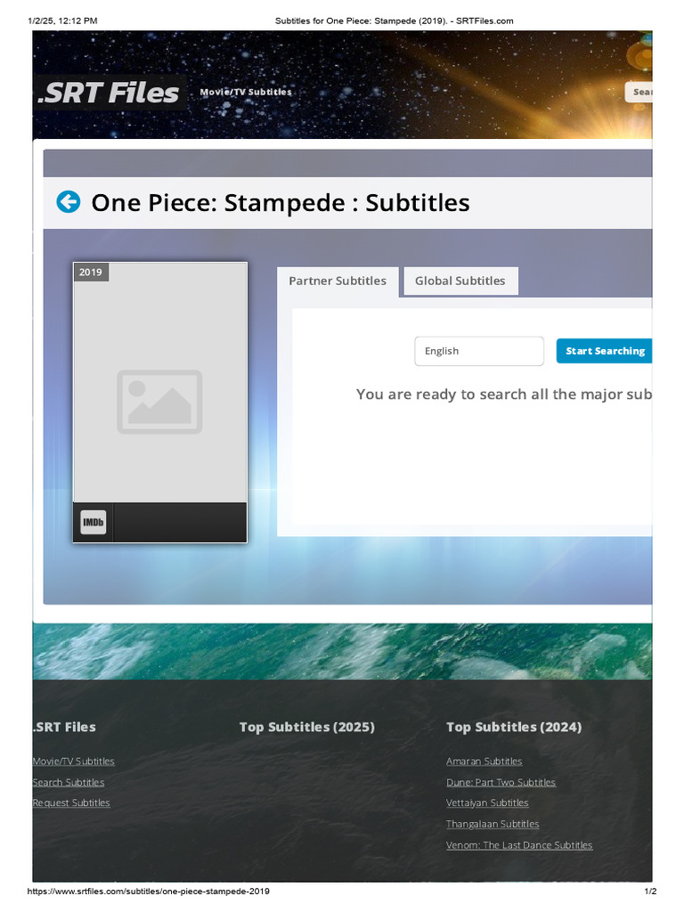 Subtitles For One Piece - Stampede (2019) . | PDF