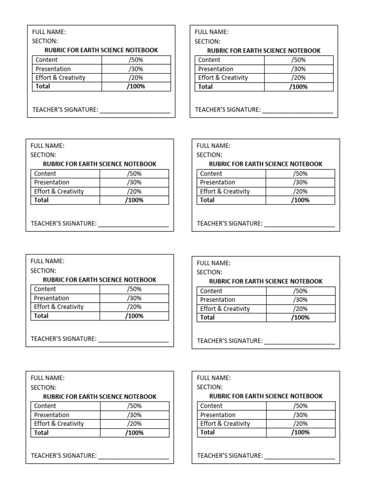 Rubric For Earth Science Notebook | PDF