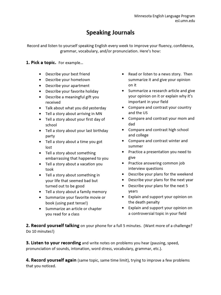Speaking Journals Instructions | PDF | English Language | Human ...