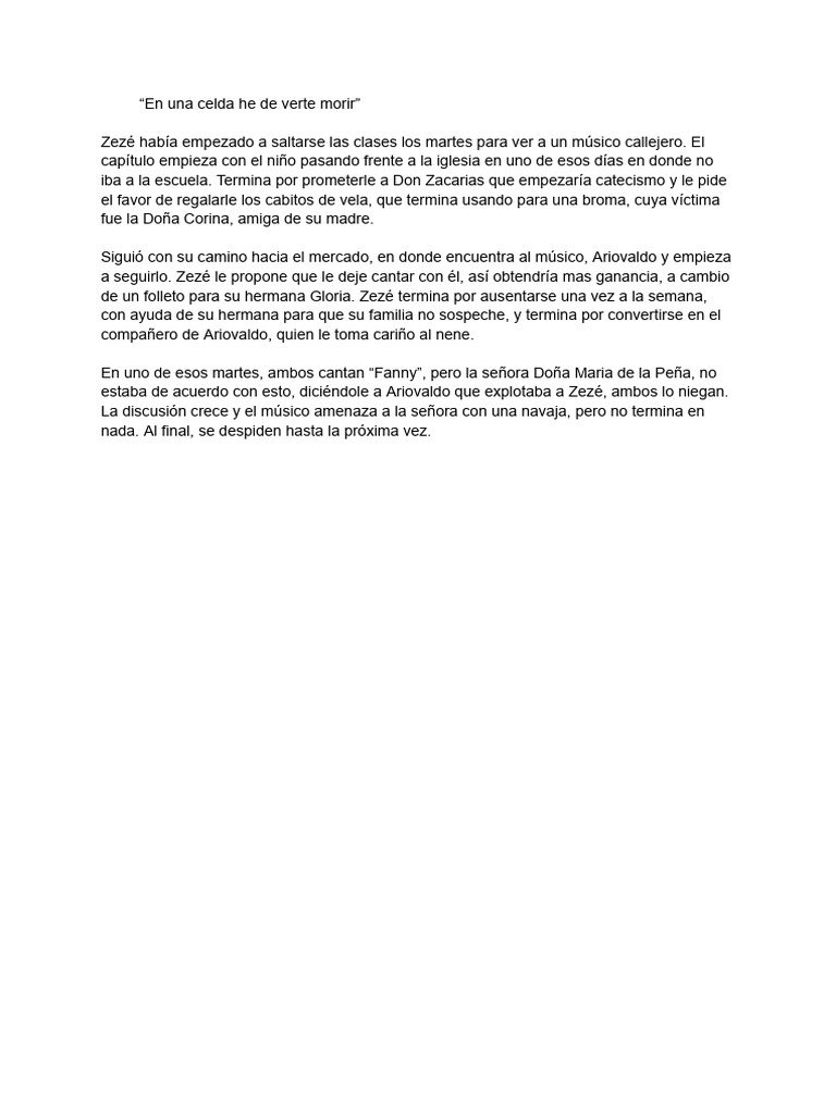 Resumen de "En una celda he de verte morir" | PDF