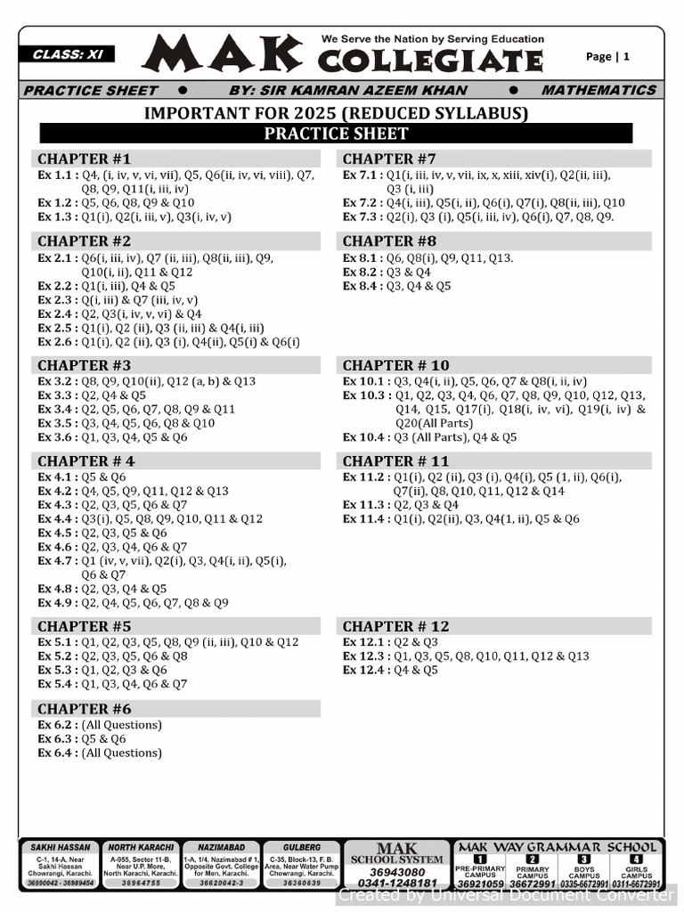 XI-Maths, Practice Sheet - 28!12!2024 | PDF