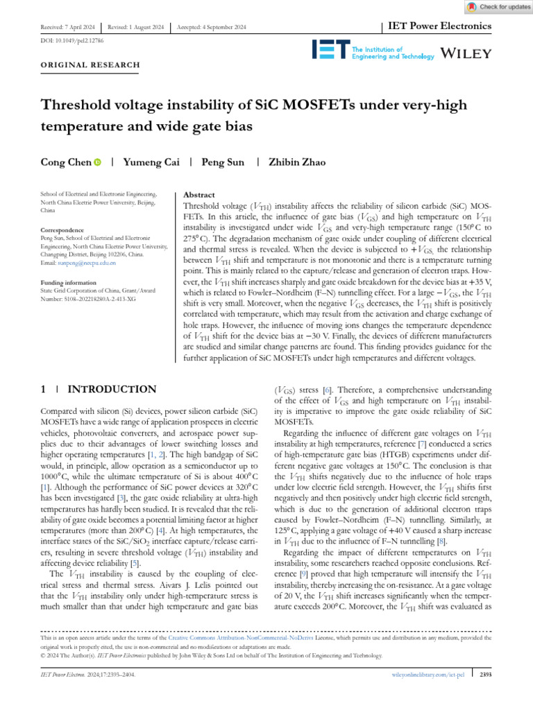 IET Power Electronics - 2024 - Chen - Threshold Voltage Instability of SiC MOSFETs Under Very ...